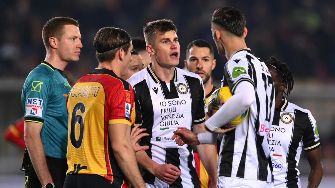 Udinese's Lucca subbed for fighting teammates to take winning penalty ...
